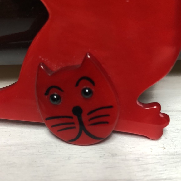 Jewelry | Bakelite Red Falling Cat Pinbrooch | Poshmark